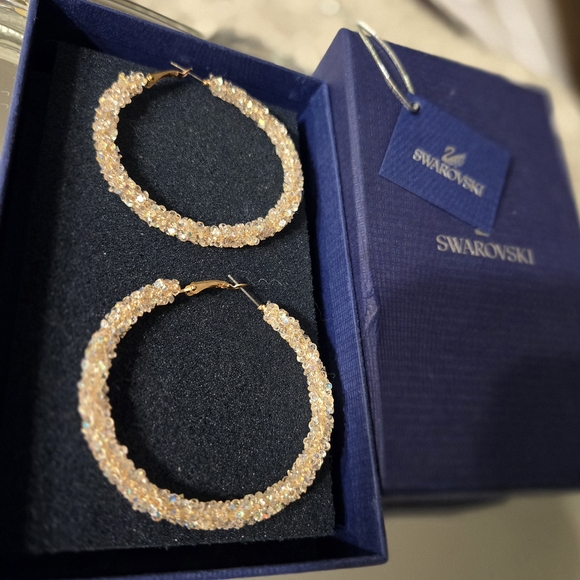 Swarovski | Jewelry | Swarovski Gold Hoop Earrings | Poshmark